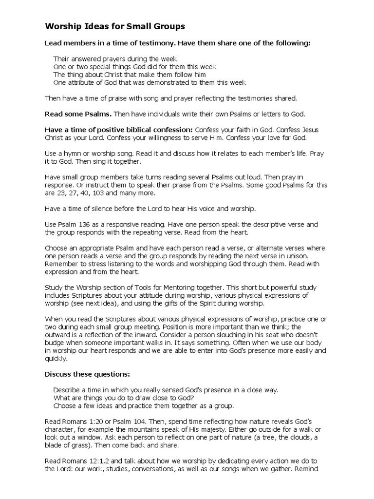 Worship Ideas For Small Groups | PDF | Prayer | Psalms