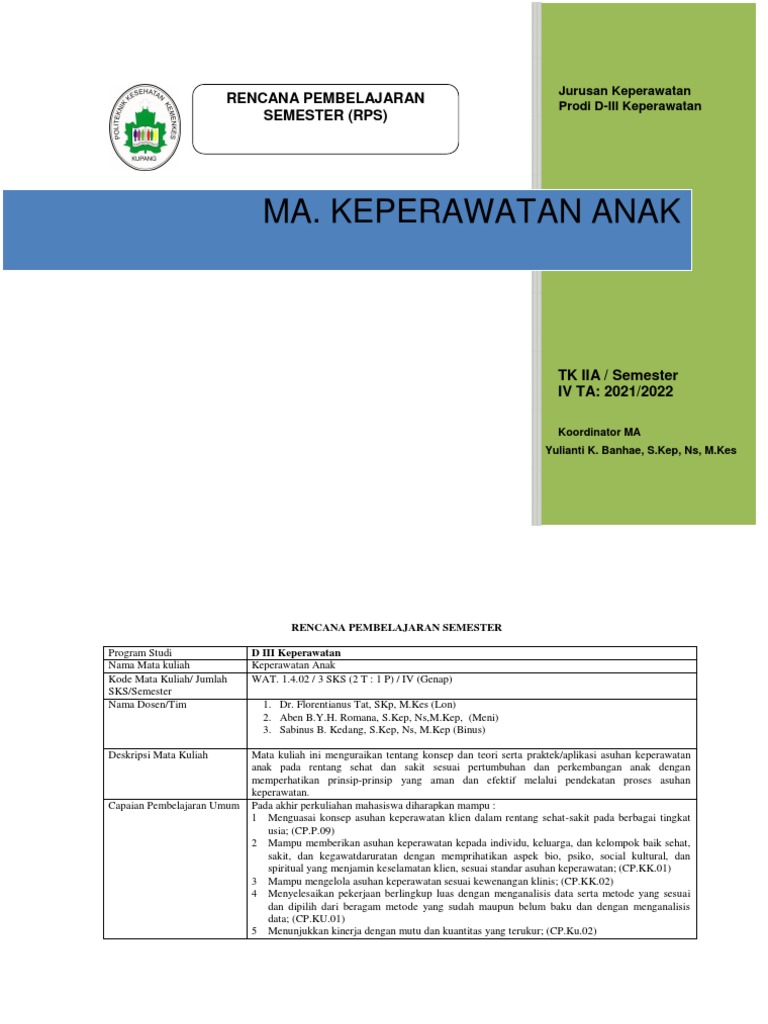 Kelas A-RPS Kep. Anak - D3 - 2022 - New | PDF