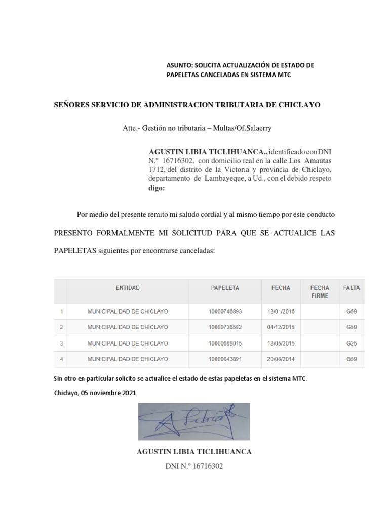 Solicita Actualizacion de Papeletas | PDF