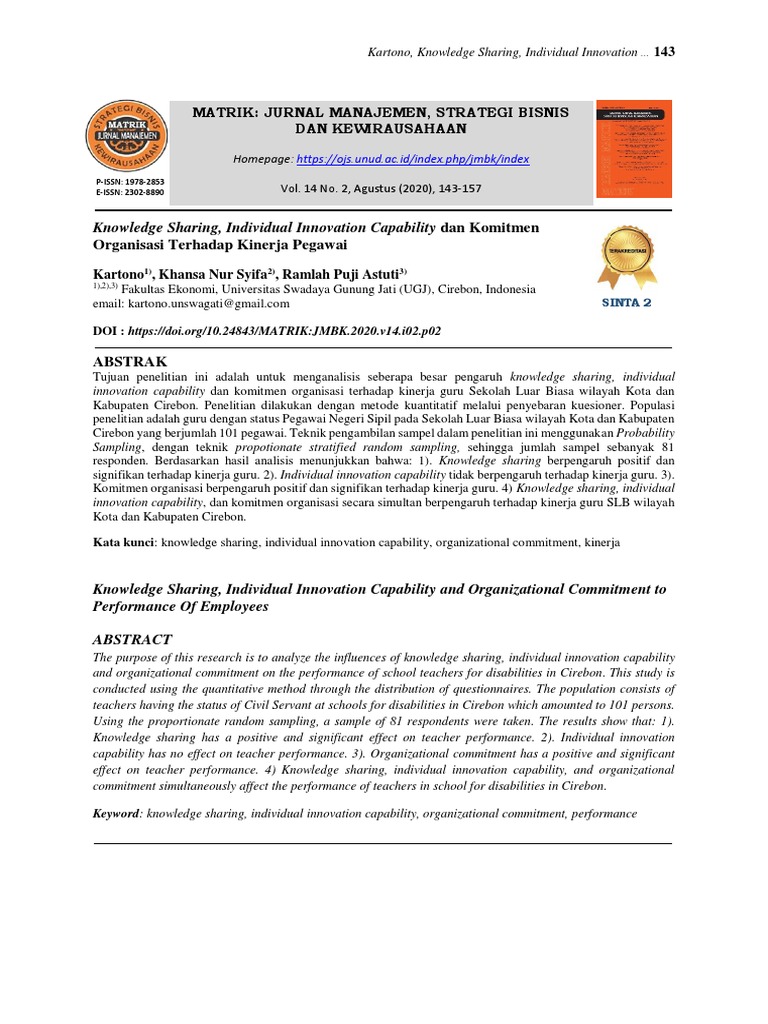Knowledge Sharing, Individual Innovation Capability Dan Komitmen | PDF