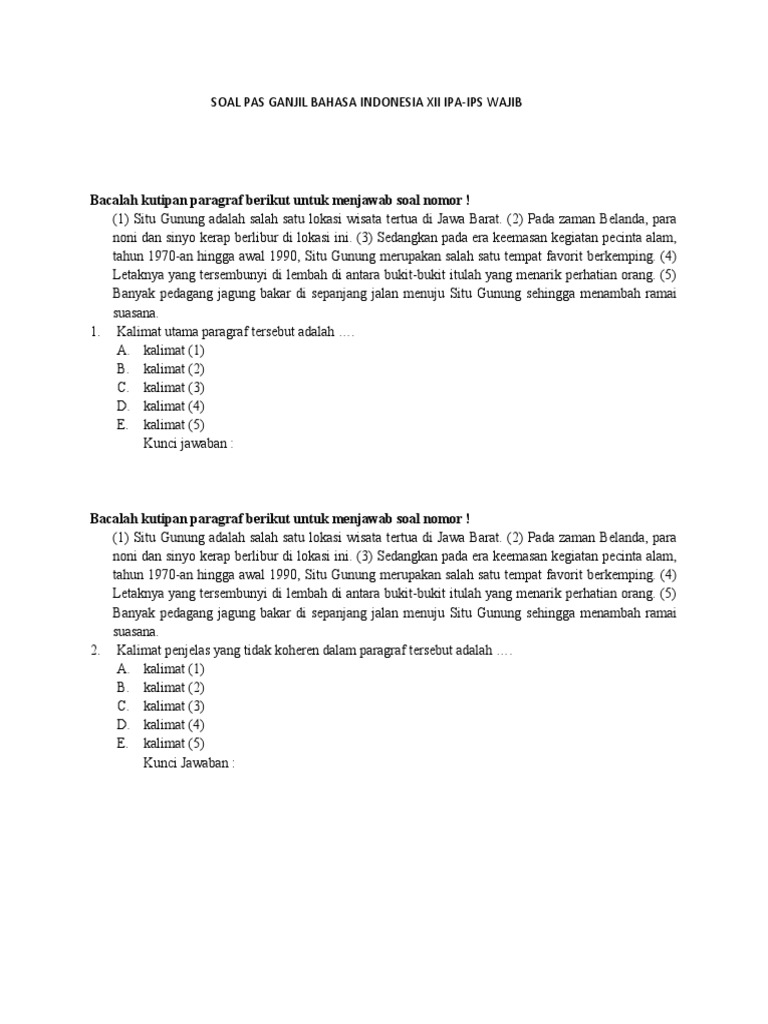 Latihan SOAL PAS GANJIL BAHASA INDONESIA XII IPA | PDF