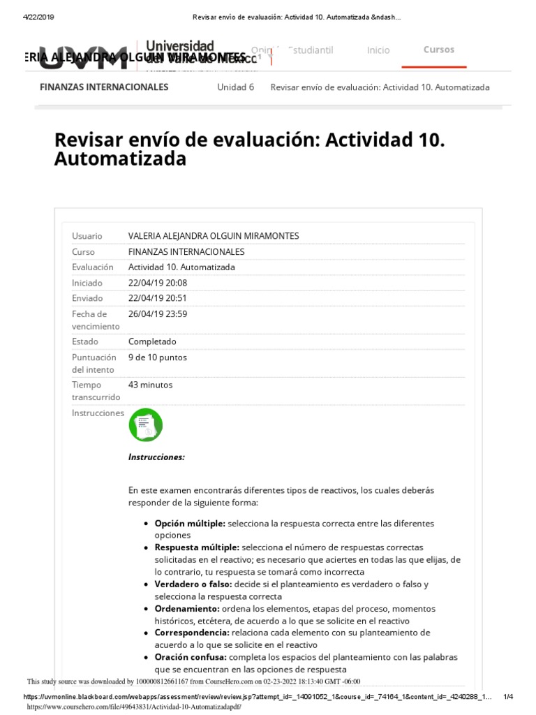 Revisar Env o de Evaluaci N Actividad 10. Automatizada Ndash PDF | PDF | Bolsa | Dólar de los ...