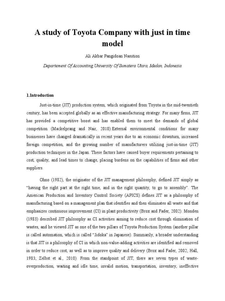 A Study of Toyota Company With Just in Time Model | PDF | Lean ...