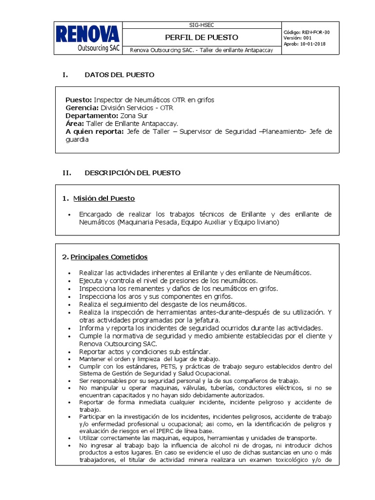 Inspector de Neumáticos OTR - Renova SAC | PDF | Neumático