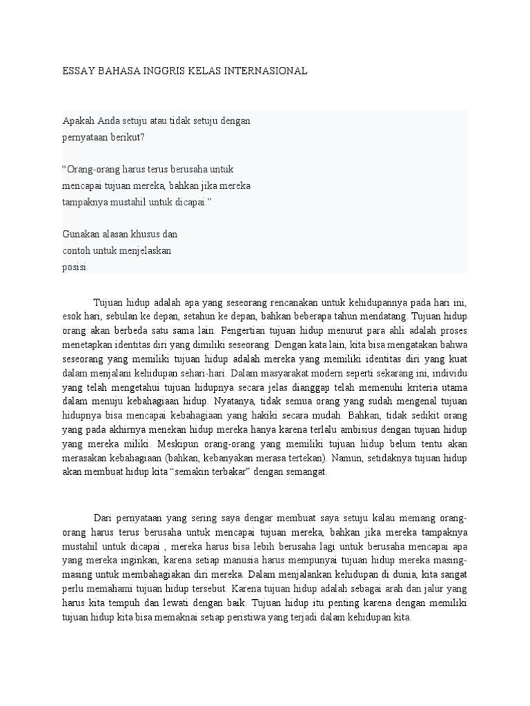 Essay Bahasa Inggris Kelas Internasional | PDF