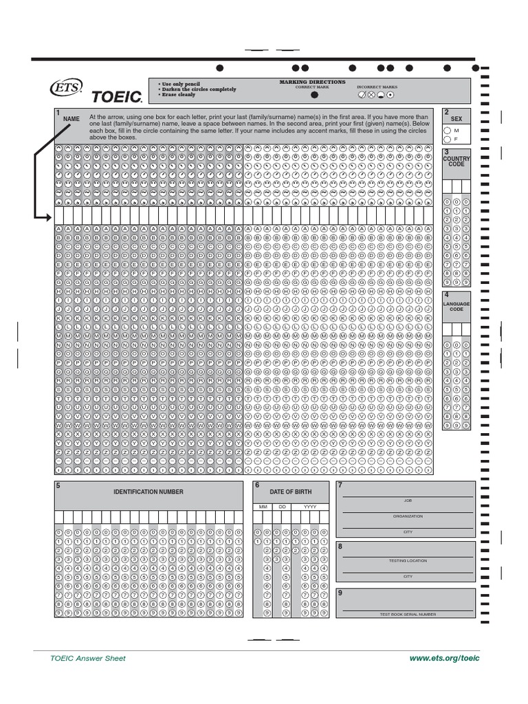 Toeic Answer Sheet | PDF
