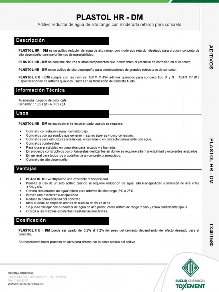 Plastol HR DM | PDF | Hormigón | Agua