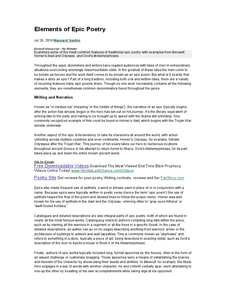 Elements of Epic Poetry | PDF | Epic Poetry | Poetry