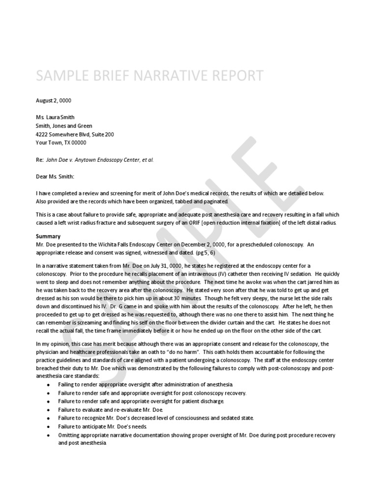 Narrative Report | Download Free PDF | Anesthesia | Colonoscopy