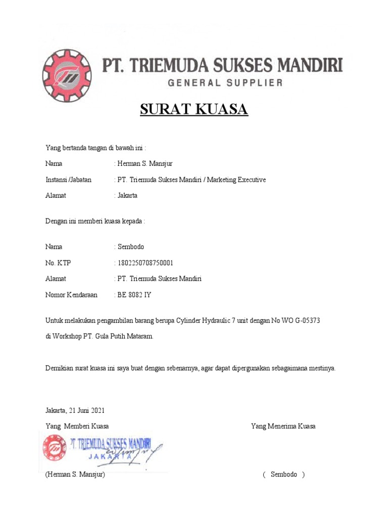 Surat Kuasa Pt. GPM Hydraulic | PDF