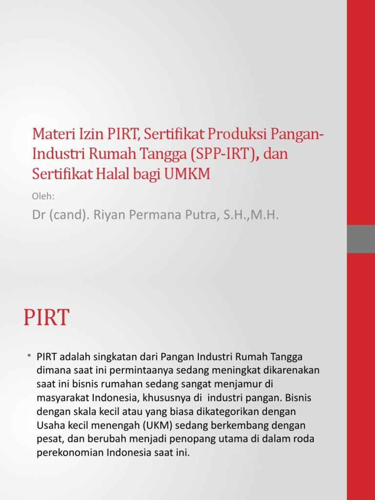 Materi Power Point Izin PIRT Sertifikat Keamanan Pangan Dan Sertikat ...
