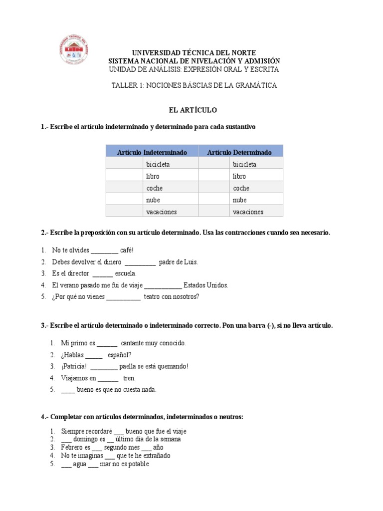Taller 2 - Nociones Básicas de La Gramática | PDF | Adverbio | Sintaxis