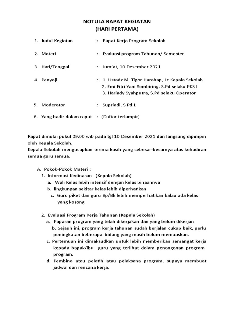 Notulen Rapat Kerja Sekolah | PDF