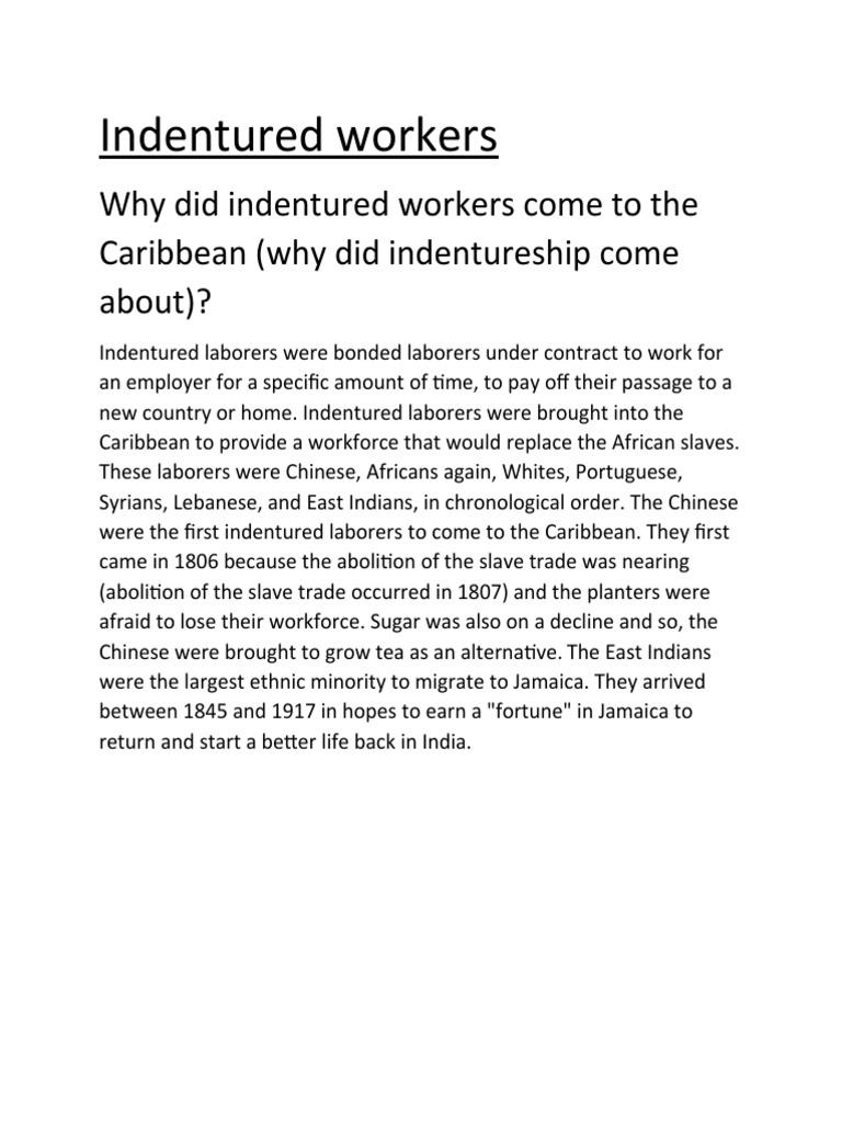 Indentured Workers: Why Did Indentured Workers Come To The Caribbean ...