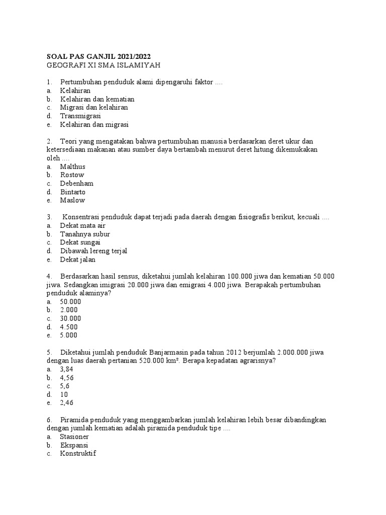 Soal Geografi Xi Pas Ganjil 2021 | PDF | Ilmu Sosial