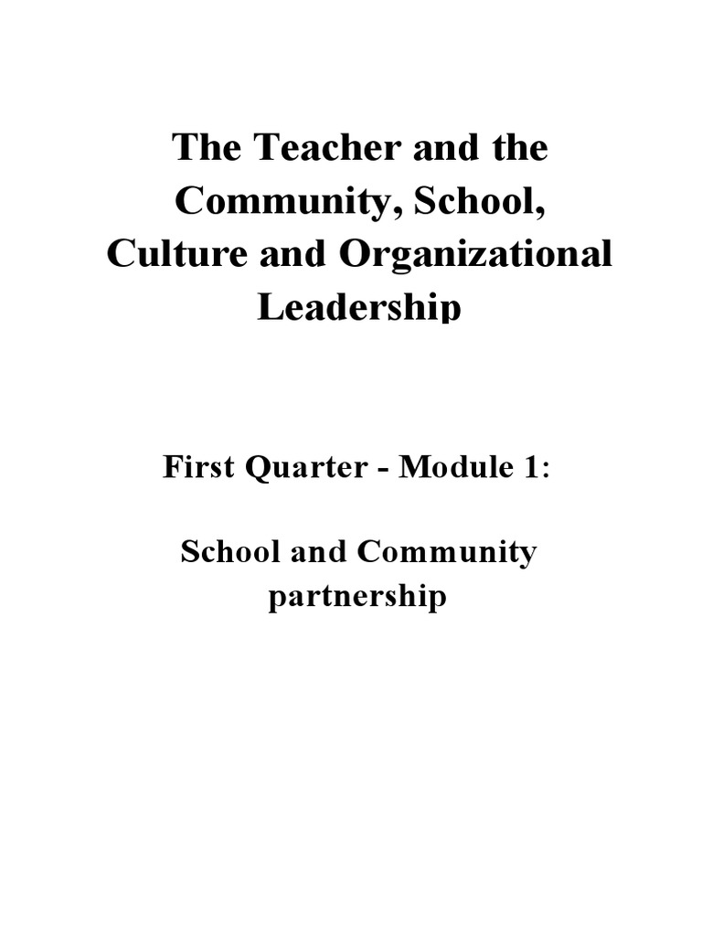 The Teacher and The Community, School, Culture and Organizational ...