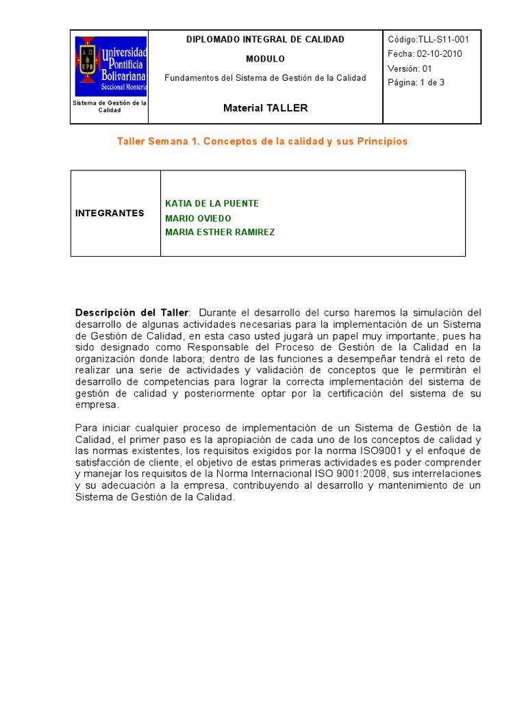 Taller de Fundamentos Del SGC | PDF | Calidad (comercial) | Gestión de ...