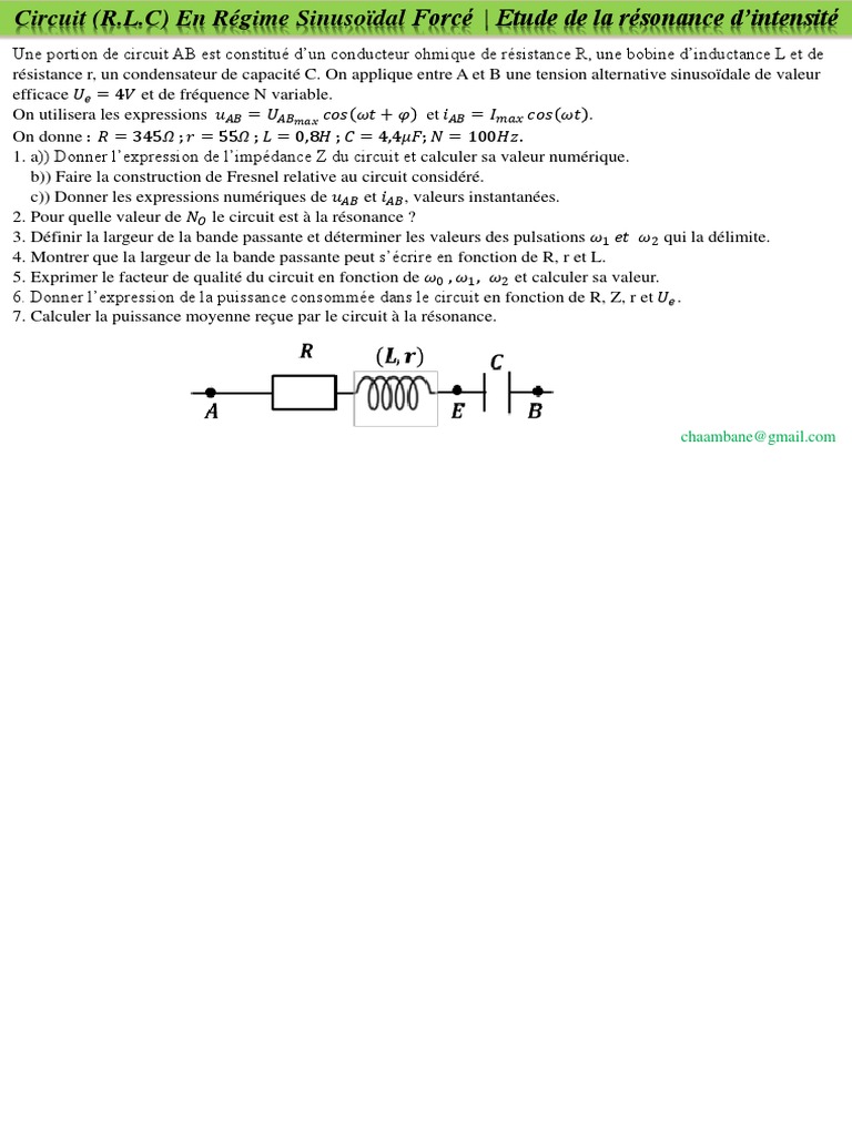 Exercice 2 (Circuit RLC) | PDF | Impédance (électricité) | Bande passante