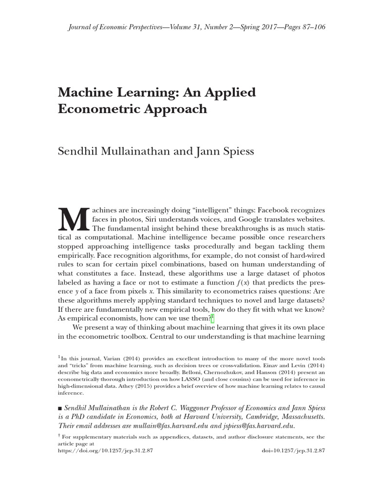 Machine Learning: An Applied Econometric Approach: Sendhil Mullainathan ...