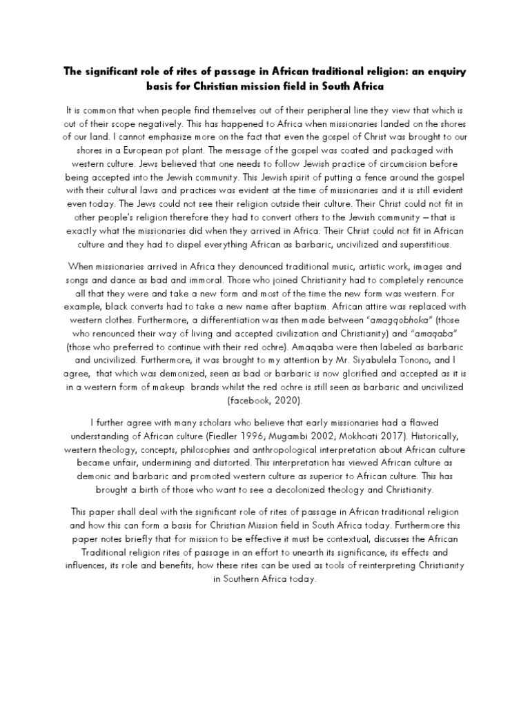 Rites of Passage in African Religion | PDF | Baptism | Rituals