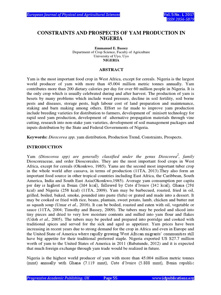 Constraints and Prospects of Yam Production | PDF | Agriculture | Crop ...