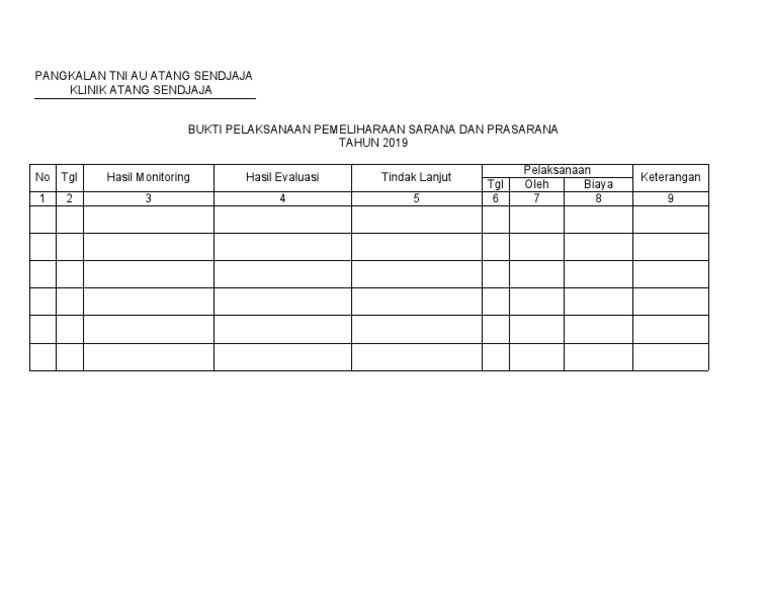 1.1.4.2 Form Bukti Pelaksanaan Pemeliharaan Sarpras | PDF