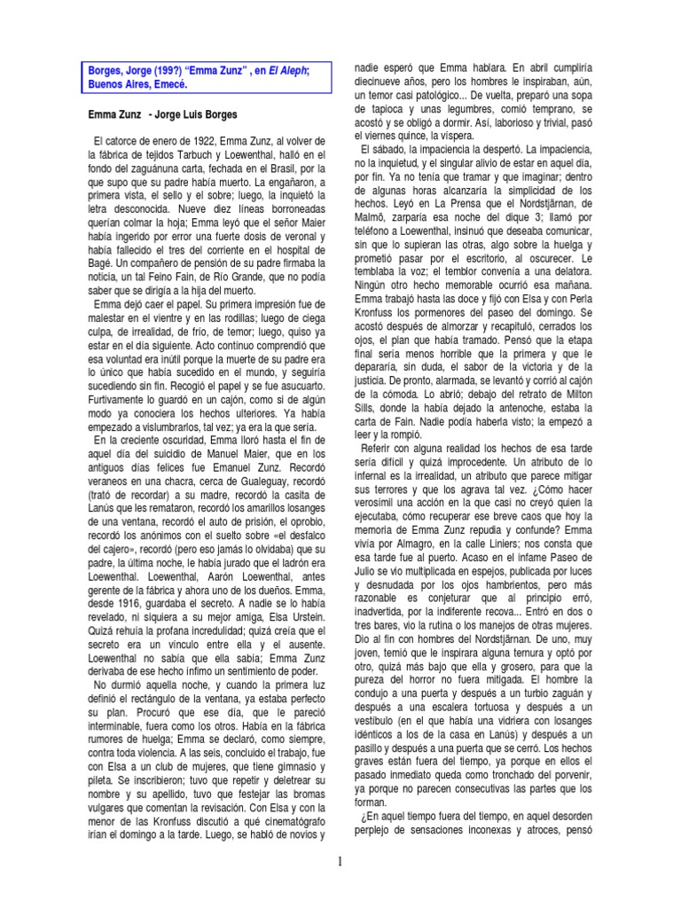 Borges - Emma Zunz | PDF | Cuentos