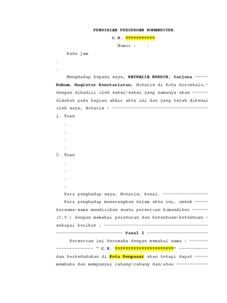 Akta Pendirian CV | PDF