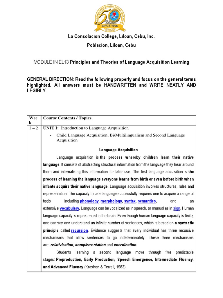 Final Module in Principles and Theories in Language Acquisition | PDF ...