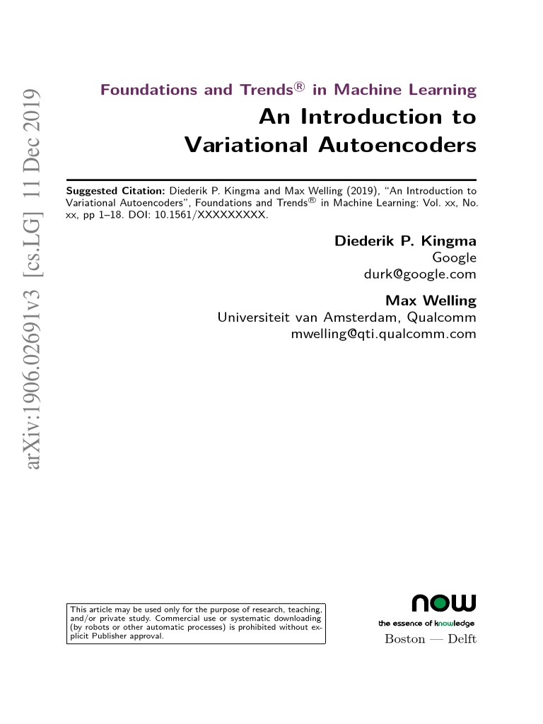 An Introduction To Variational Autoencoders: Foundations and Trends in ...