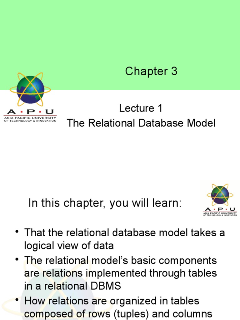 Chapter 3-Lecture 1 | PDF | Relational Database | Databases Chapter 3-Lecture 1 | PDF | Relational Database | Databases