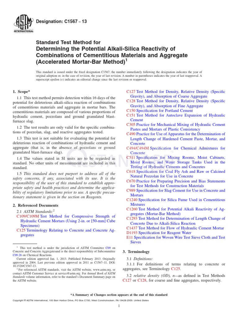 Determining The Potential Alkali-Silica Reactivity of Combinations of ...