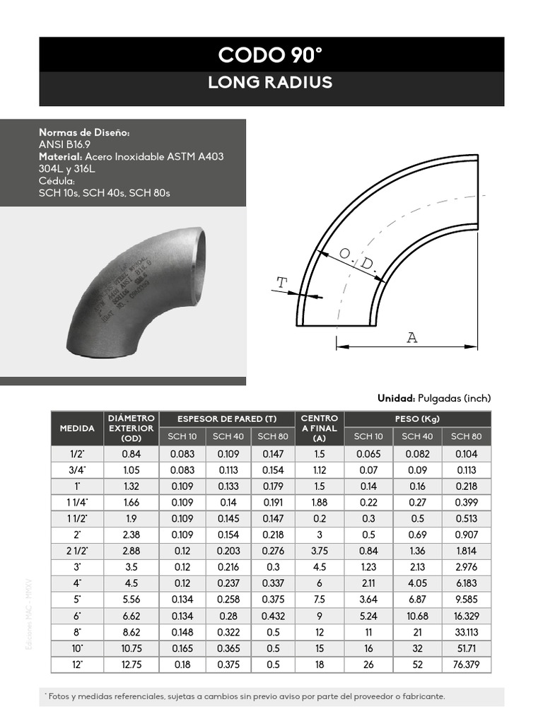 Codo Inox 90 SCH10.40.80 C304-316 | PDF