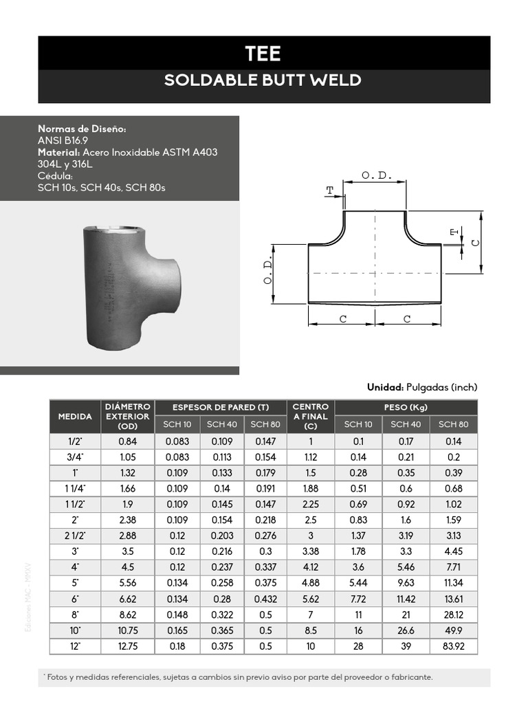 Tee Inox SCH10.40.80 Soldable | PDF