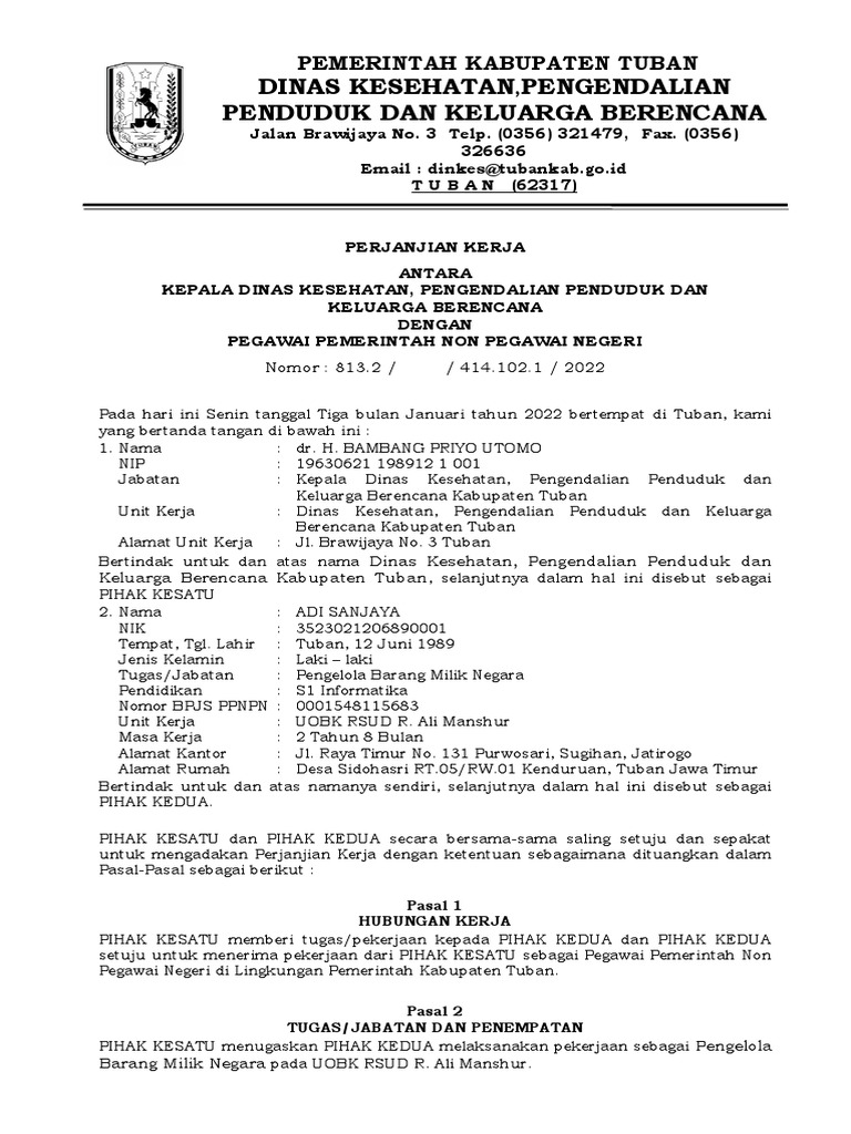 Draft SPK Dan Pernyataan Non PNS 2022 Uobf, Uobk | PDF