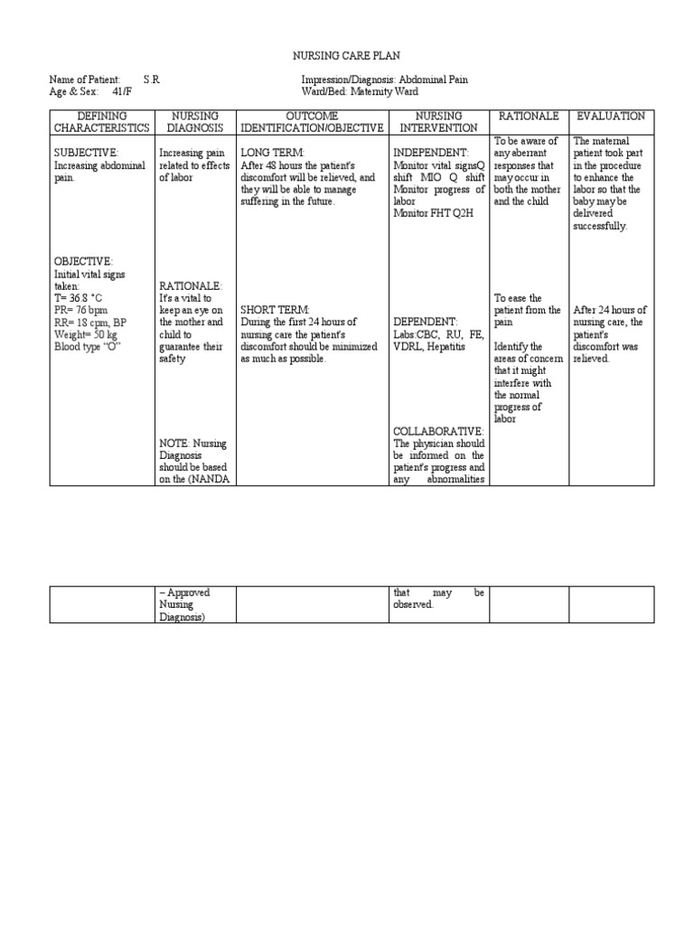 Nursing Care Plan | PDF | Nursing | Pain