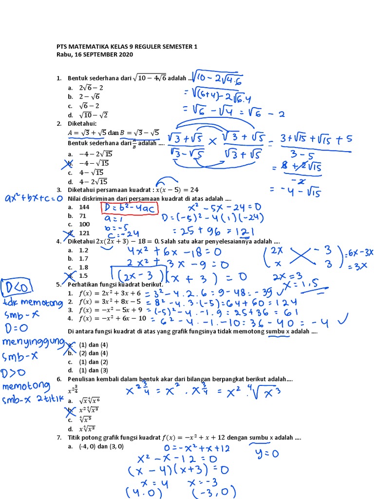 2020 Pts Matematika 9 Reguler | PDF