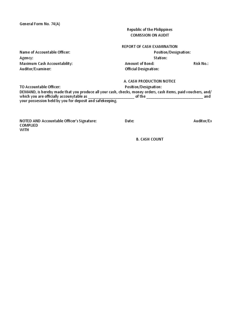 General-Form-No.-74A-Report-of-Cash-Examination | PDF