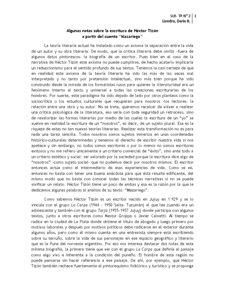 Algunas Notas Sobre La Escritura de Hector Tizon | PDF | Autor | Teoría Algunas Notas Sobre La Escritura de Hector Tizon | PDF | Autor | Teoría