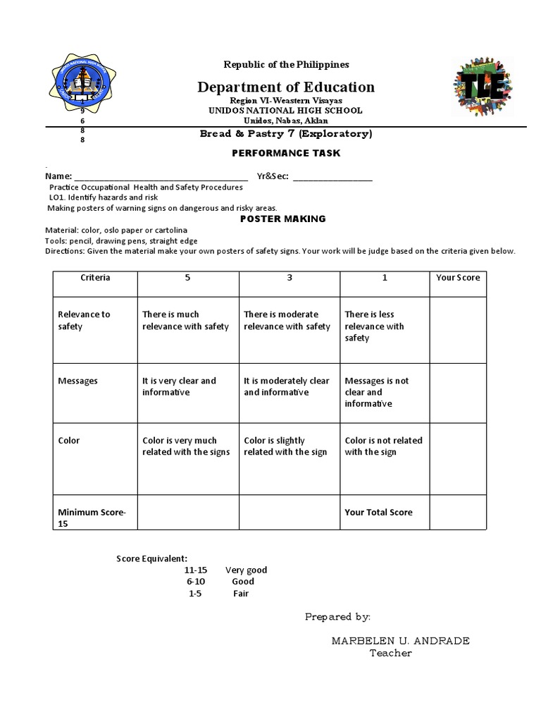 Grade 7 Safety and Health Performance Tasks | PDF | Risk | Rubric (Academic)
