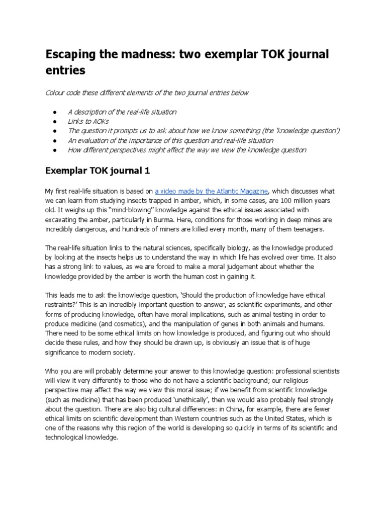 1.5 Escaping The Madness (TOK Journal Entry Exemplars) | PDF ...