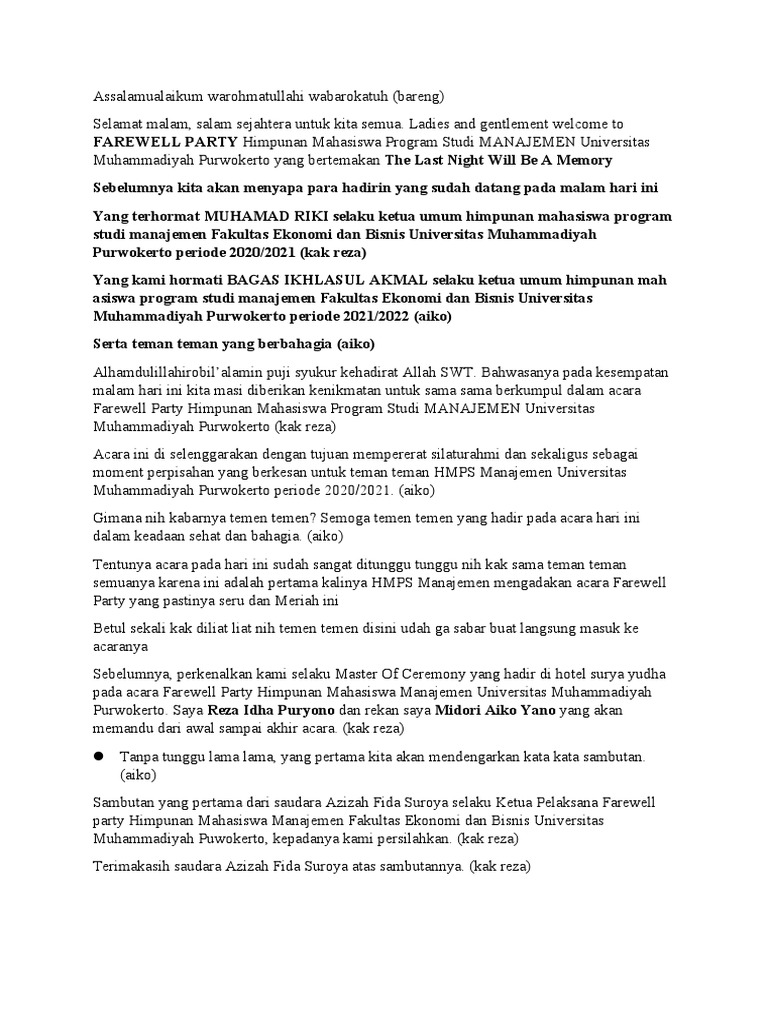 Teks MC Farewell Party 2 | PDF