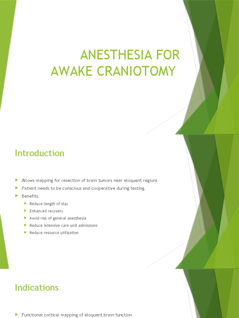 Anesthesia Techniques for Awake Craniotomy | PDF | Anesthesia | Physiology