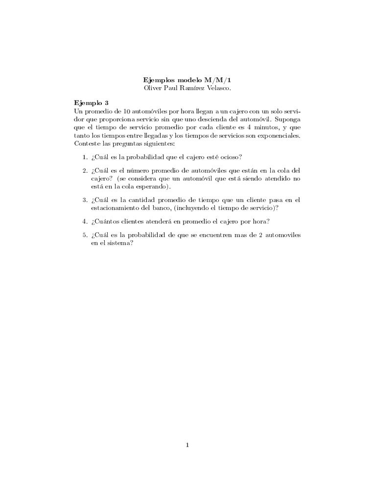 Ejemplos de Modelos M/M/1 en Colas | PDF | Derecho