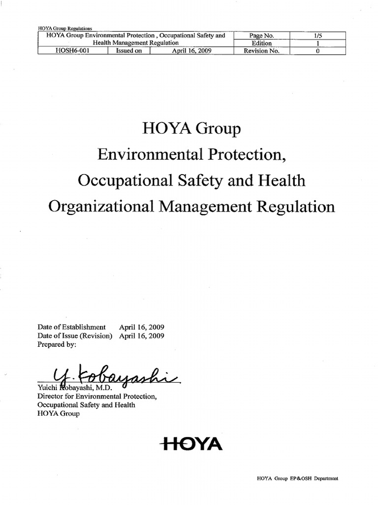 HOYA Group Environmental Protection, Occupational Safety and Health ...