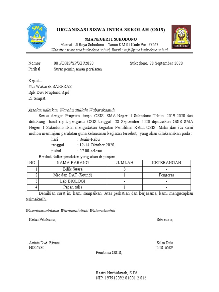Surat Pinjam Peralatan | PDF
