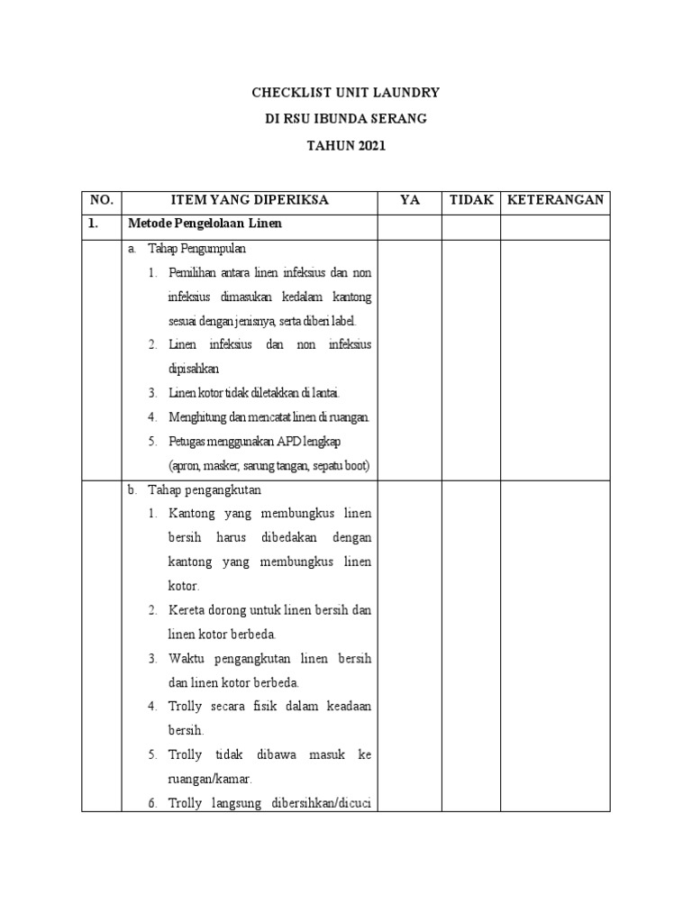 Checklist Unit Laundry | PDF | Gaya Hidup