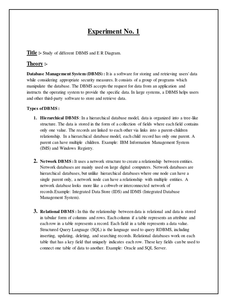 Experiment No. 1: Title:-Theory | Download Free PDF | Databases ...