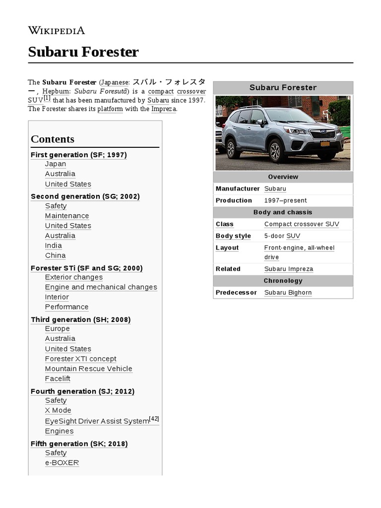Subaru Forester: First Generation (SF 1997) | PDF | Mechanical ...