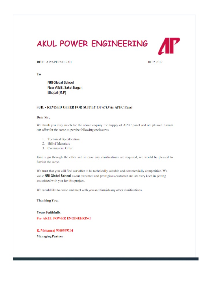 Technical Offer Sample 1 | PDF